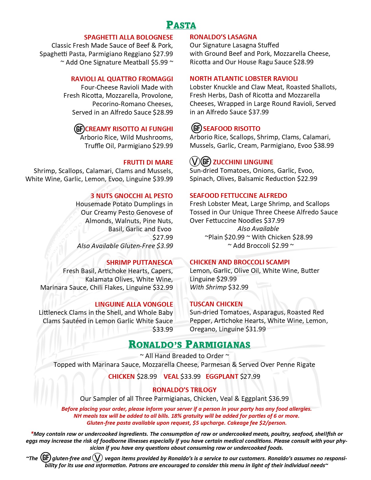 Menu – Ronaldos Ristorante